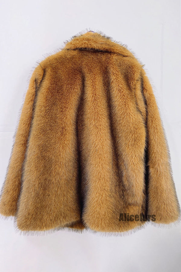 Oversized Faux Fur Coat Fluffy Mid Length Overcoat for Women – Alicefurs